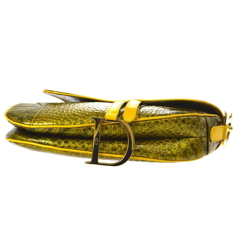 Christian Dior Gold Green Gold Patent Leather 'CD' Logo Charm Shoulder ...