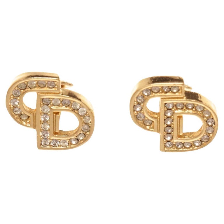 Christian Dior Gold Logo Earrings with Gold-Tone Hardware, 43796MSC For ...