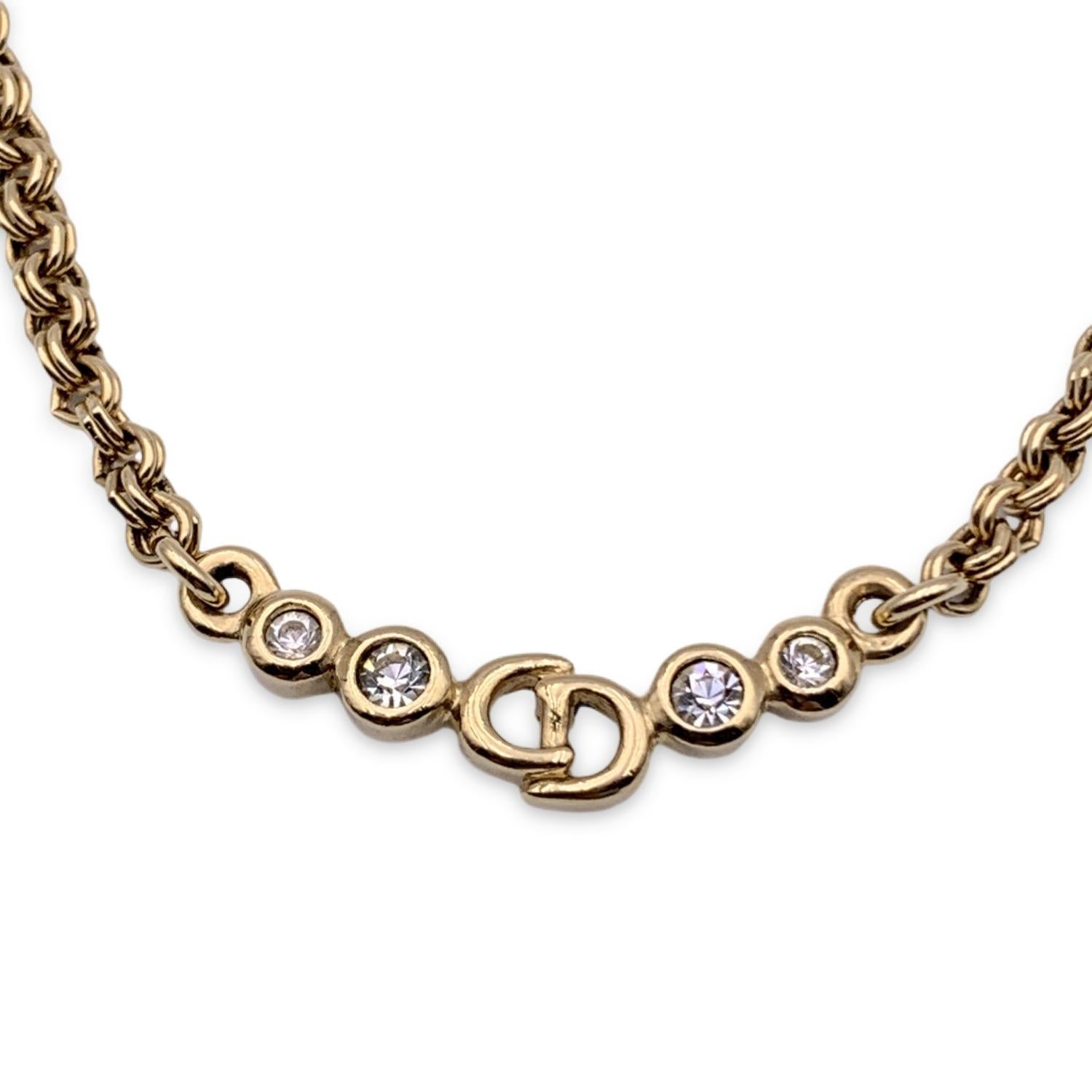 Christian Dior Gold Metal CD Letters Crystals Chain Necklace For Sale ...