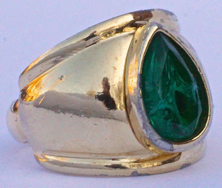Christian Dior Gold Plated Faux Emerald Ring, circa 1980s For Sale at ...