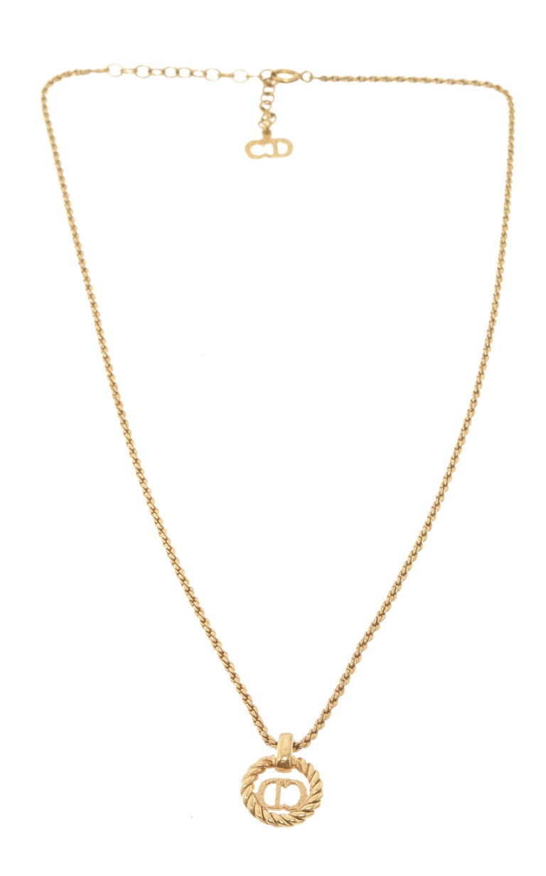 Christian Dior Gold-tone CD Pendant Charm Necklace For Sale at 1stDibs