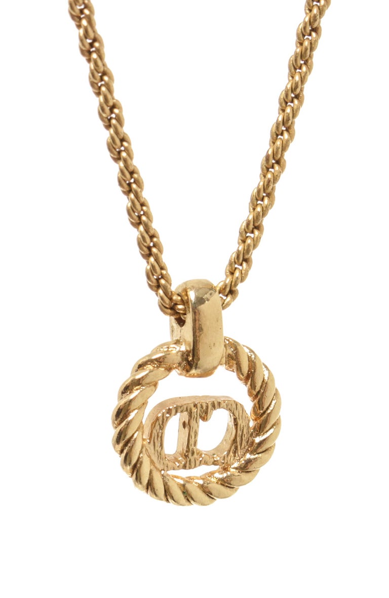 Christian Dior Gold-tone CD Pendant Charm Necklace For Sale at 1stDibs