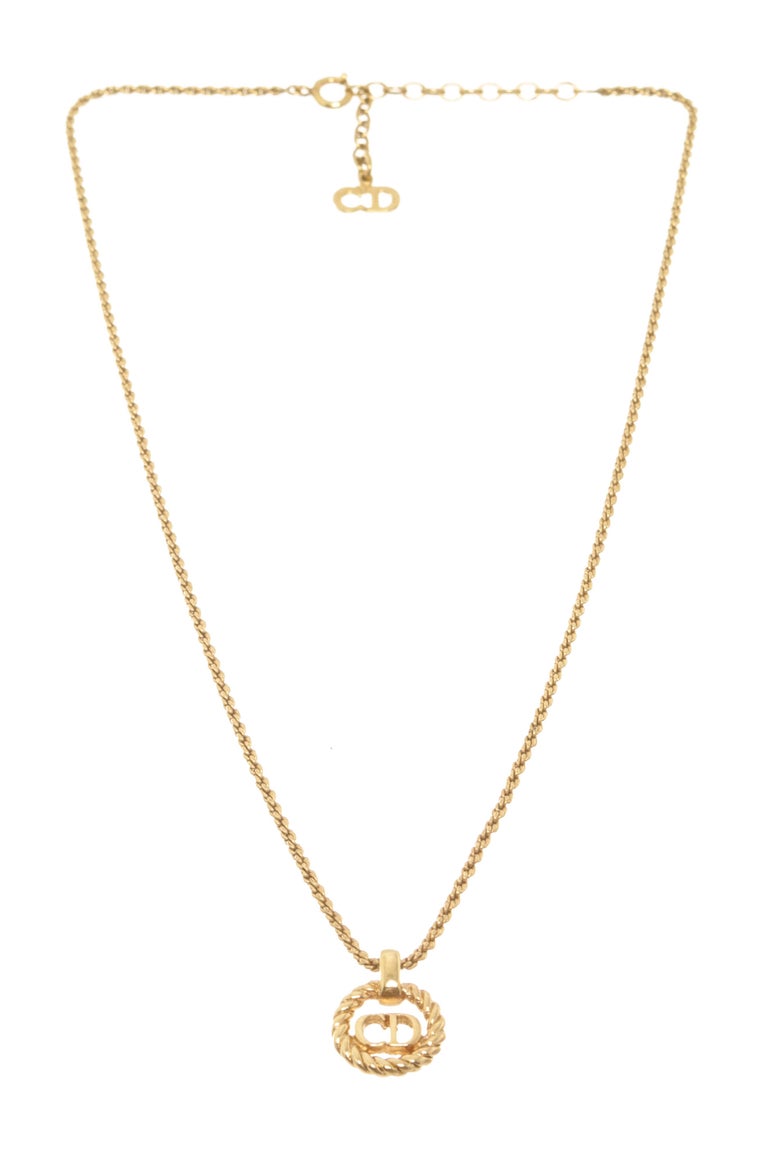 Christian Dior Gold-tone CD Pendant Charm Necklace For Sale at 1stDibs