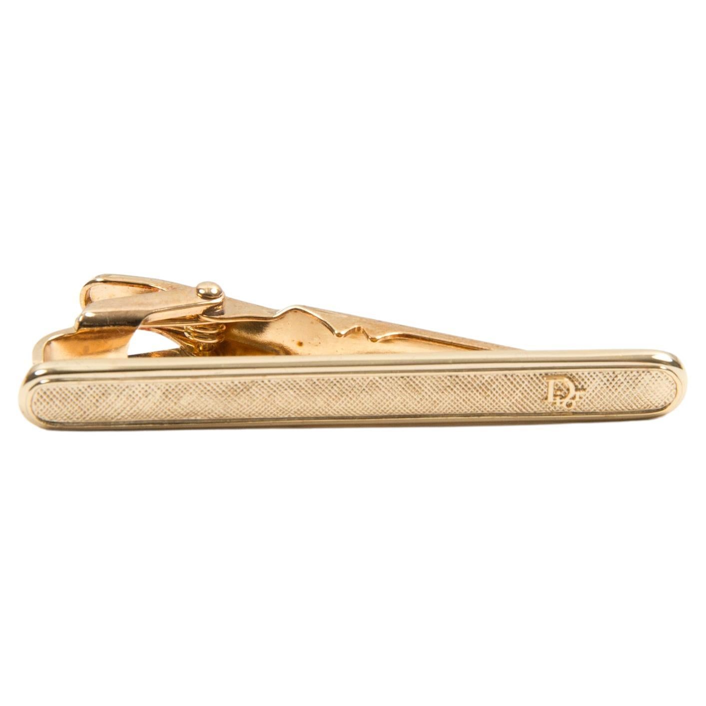 Christian Dior Gold Tone Logo Stamp Tie Clip For Sale at 1stDibs
