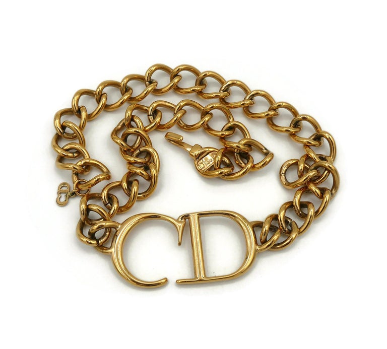 Christian Dior Gold Toned CD Chain Necklace For Sale at 1stDibs