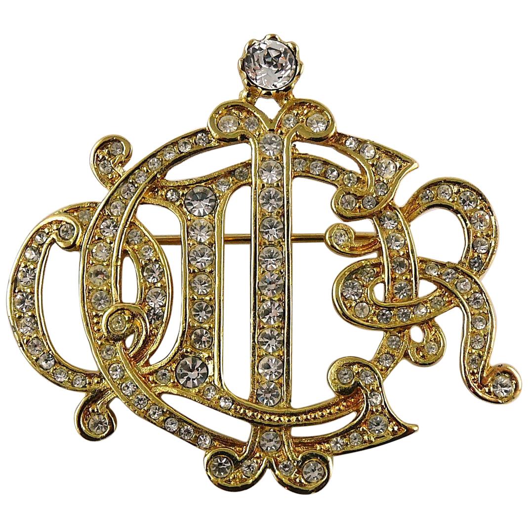 Christian Dior Gold Toned Insigna Diamante Brooch at 1stDibs