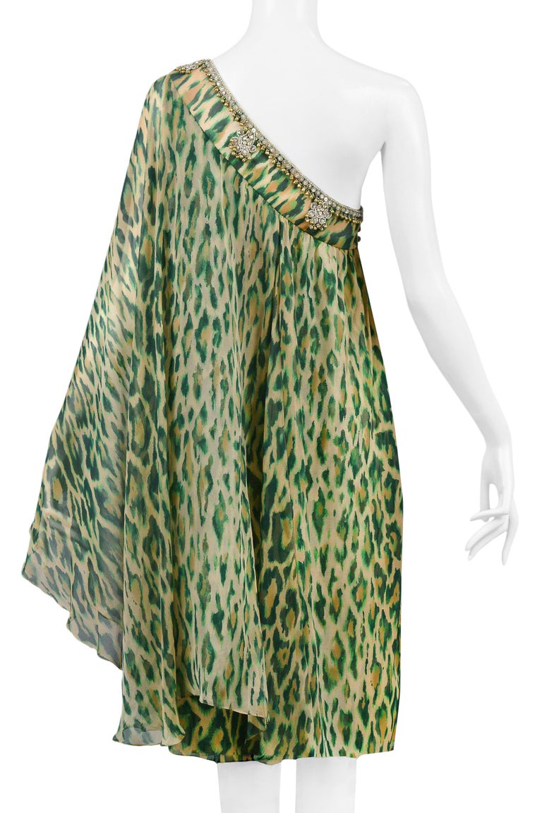 Christian Dior Green Leopard One Shoulder Sari Dress 2008 For Sale at ...
