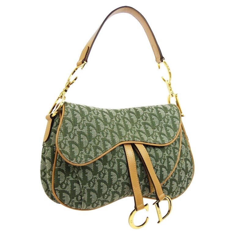 Christian Dior Green Monogram Cognac Leather 'CD' Logo Charm Shoulder ...