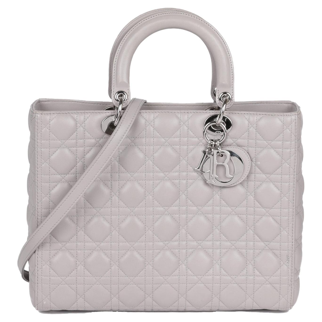 Christian Dior Grey Quilted Calfskin Leather Lady Dior GM For Sale at ...