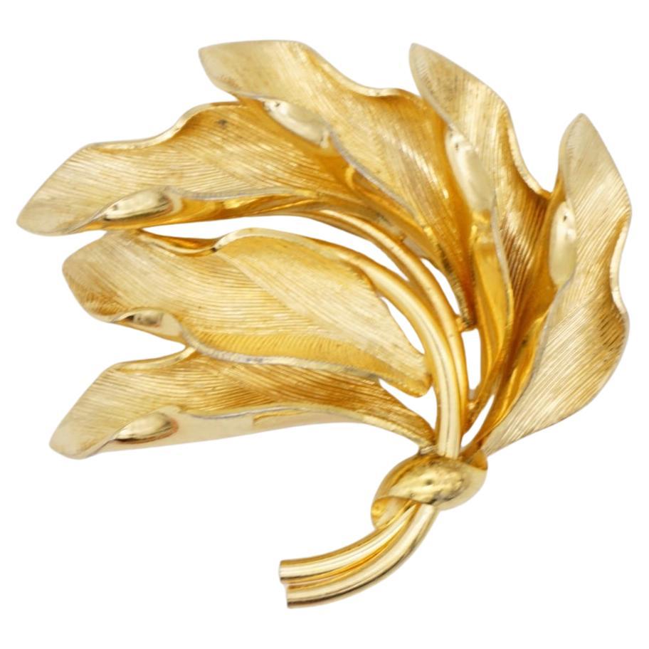 Christian Dior GROSSE 1961 Vintage Wavy Curled Cluster Leaf Gold Chunky ...