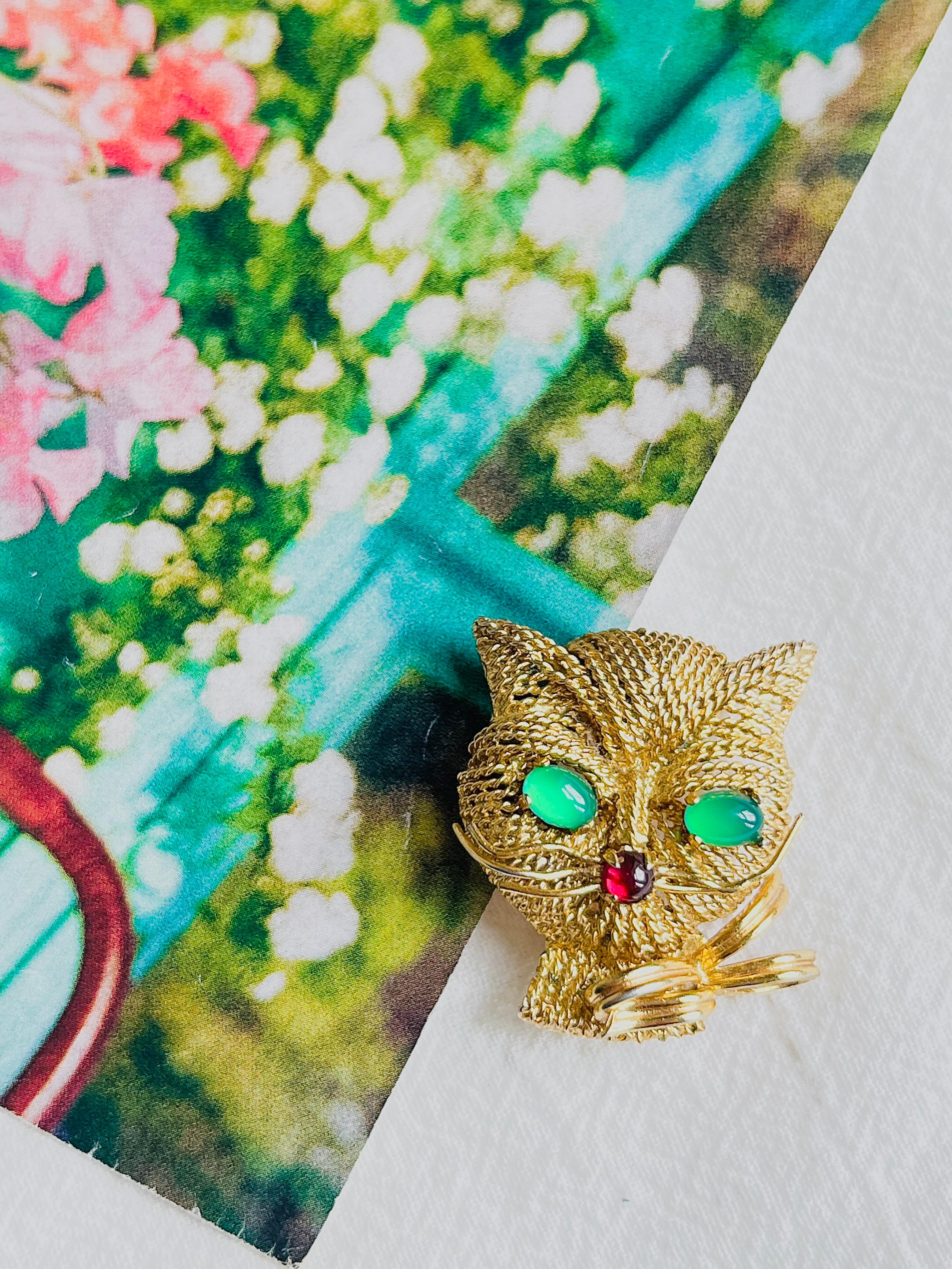 Christian Dior GROSSE 1971 Cat Kitten Emerald Eyes Ruby Mouth Openwork ...