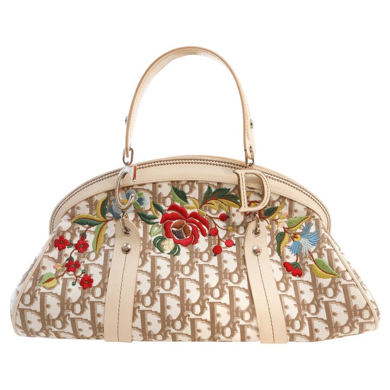 Christian Dior Ivory Monogram Diorissimo Floral Bowler For Sale at 1stDibs