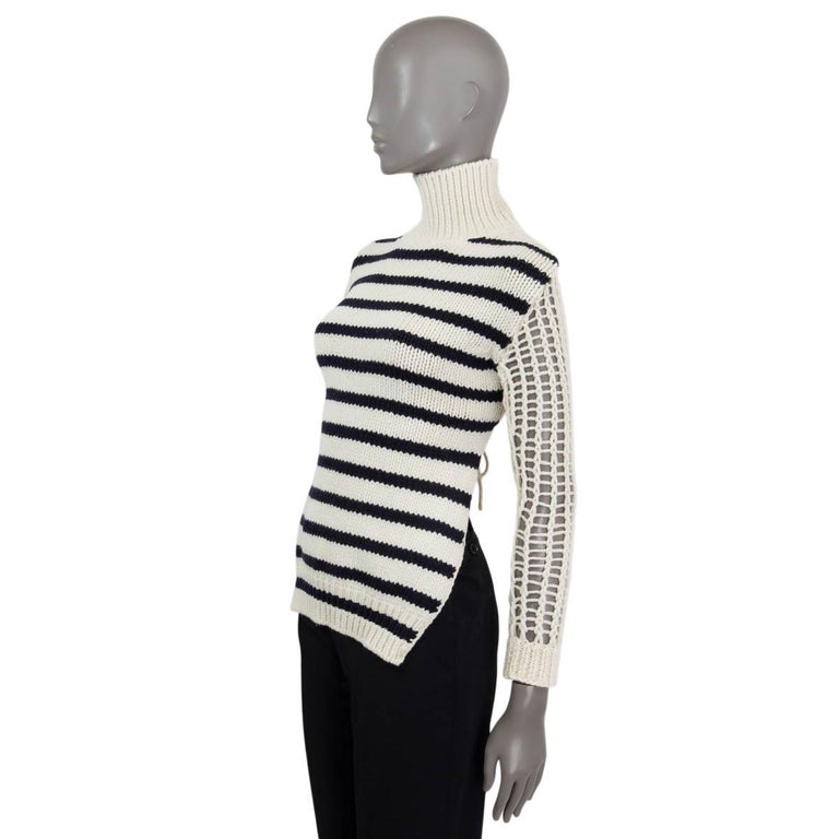 CHRISTIAN DIOR ivory and navy wool 2022 STRIPED OPEN BACK TURTLENECK ...