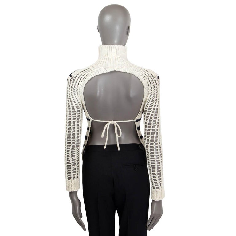 CHRISTIAN DIOR ivory and navy wool 2022 STRIPED OPEN BACK TURTLENECK ...
