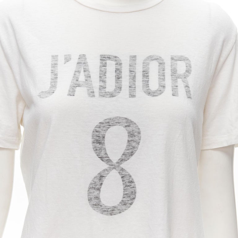 CHRISTIAN DIOR J'Adior 8 white cotton linen inside out print tshirt M For Sale at 1stDibs