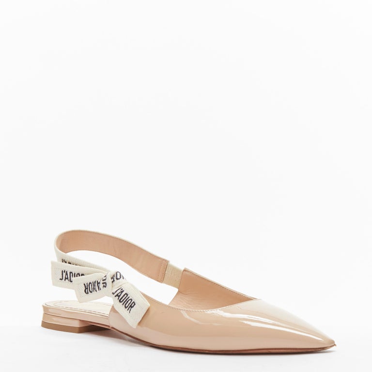 CHRISTIAN DIOR J'adior CD logo ribbon bow slingback nude patent flats ...