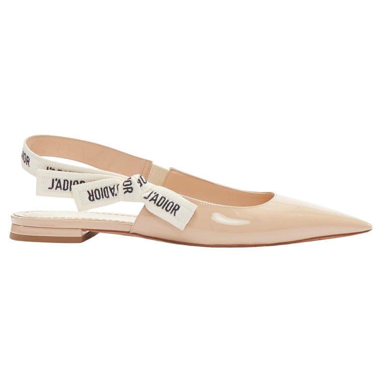 CHRISTIAN DIOR J'adior CD logo ribbon bow slingback nude patent flats ...