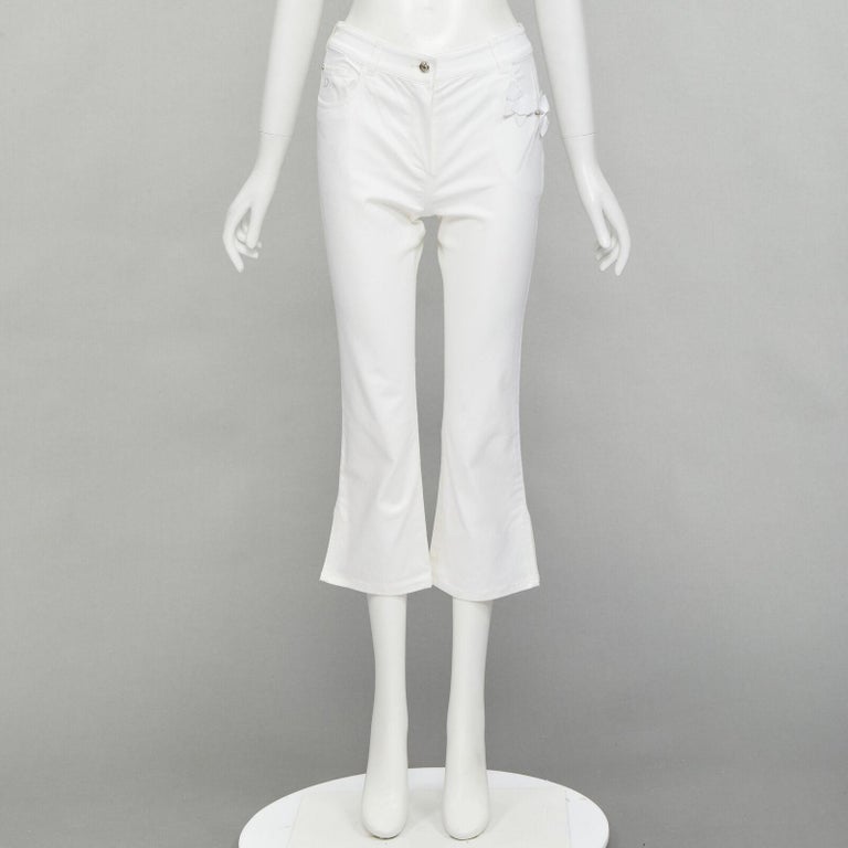 CHRISTIAN DIOR John Galliano Y2K crystal 3D petal cropped flare jeans ...