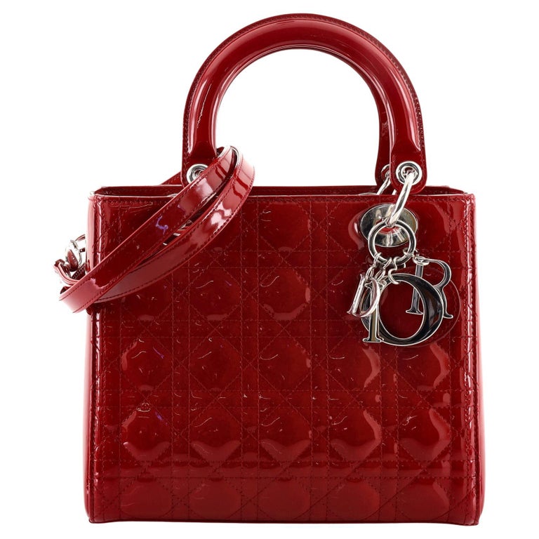 Christian Dior Lady Dior Bag Cannage Quilt Patent Medium at 1stDibs