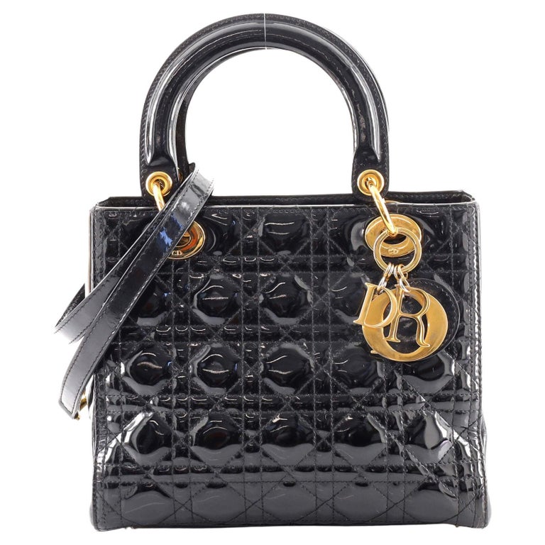 Christian Dior Lady Dior Bag Cannage Quilt Patent Medium For Sale at ...