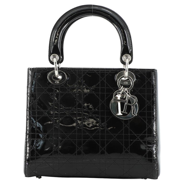 Christian Dior Lady Dior Bag Cannage Stitch Patent Medium at 1stDibs