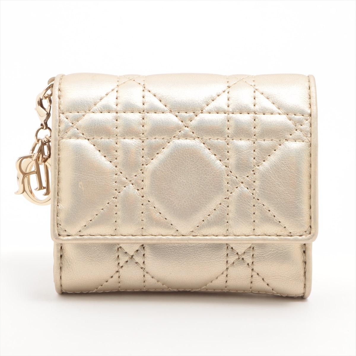 Christian Dior Lady Dior Cannage Leather Trifold Wallet Gold For Sale ...