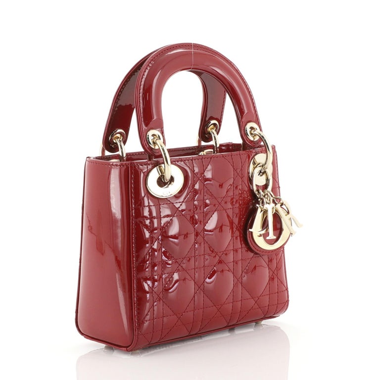 Christian Dior Lady Dior Chain Bag Cannage Quilt Patent Mini at 1stDibs