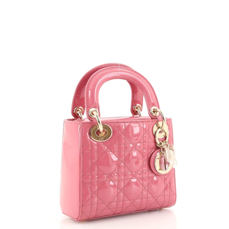 Christian Dior Lady Dior Chain Bag Cannage Quilt Patent Mini at 1stDibs