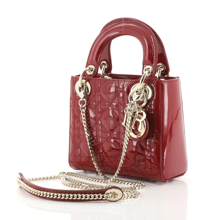 Christian Dior Lady Dior Chain Bag Cannage Quilt Patent Mini at 1stDibs