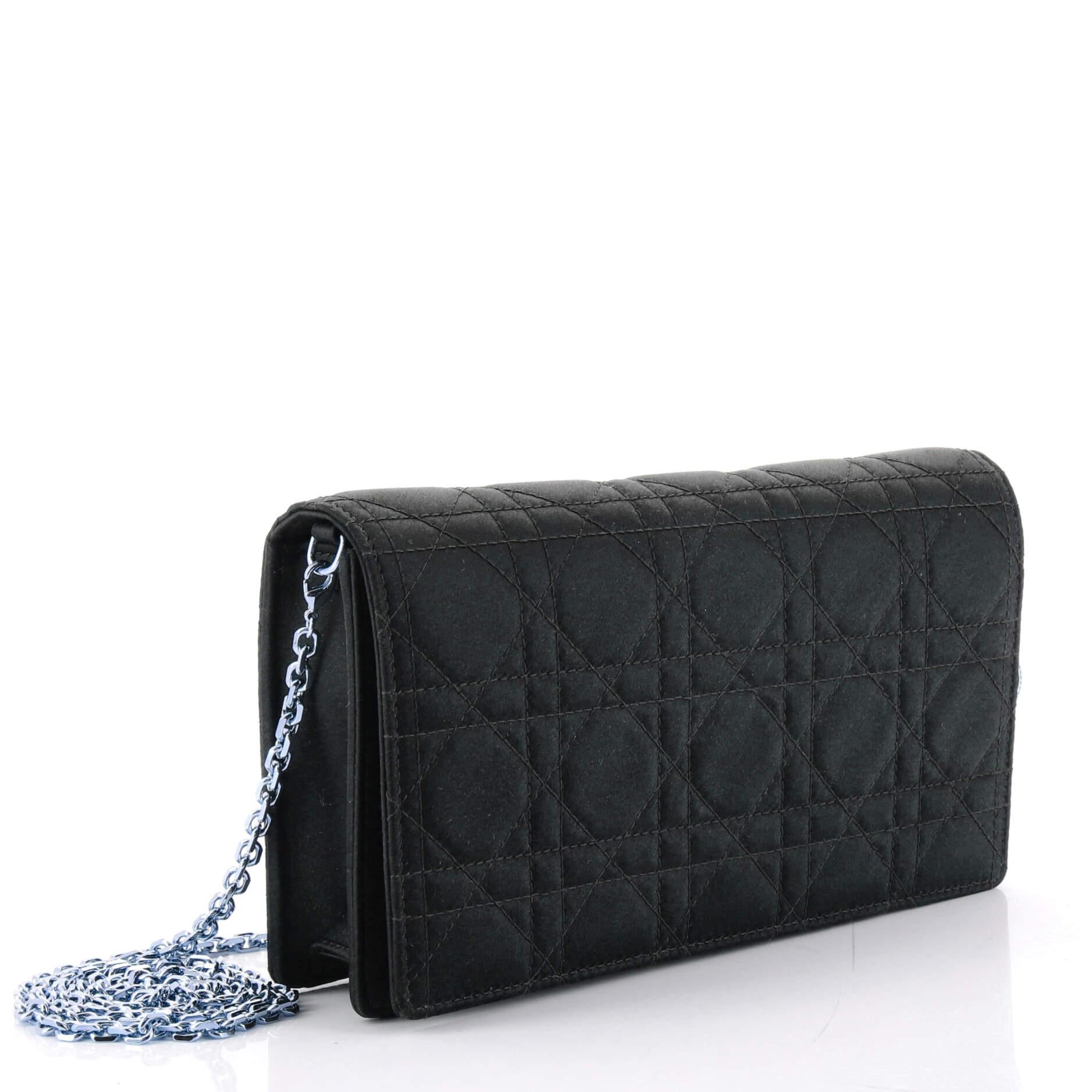 Christian Dior Lady Dior Chain Pouch Cannage Quilt Satin with Crystal ...