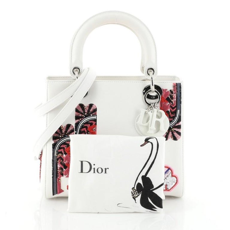 Christian Dior Lady Dior Handbag Patch Embellished Leather Medium at ...