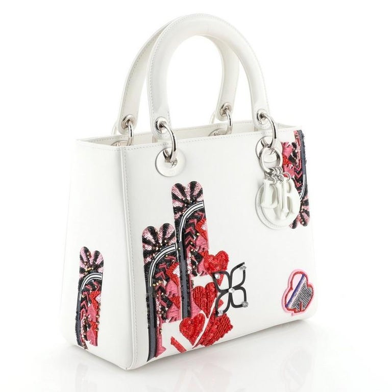 Christian Dior Lady Dior Handbag Patch Embellished Leather Medium at ...
