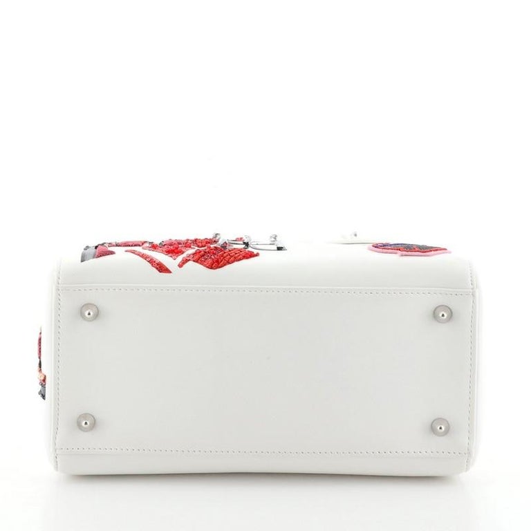 Christian Dior Lady Dior Handbag Patch Embellished Leather Medium at ...