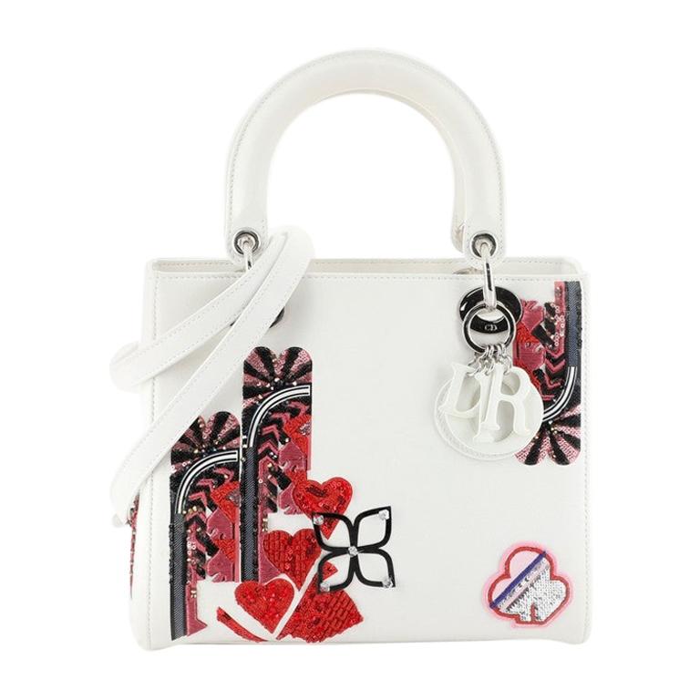 Christian Dior Lady Dior Handbag Patch Embellished Leather Medium at ...