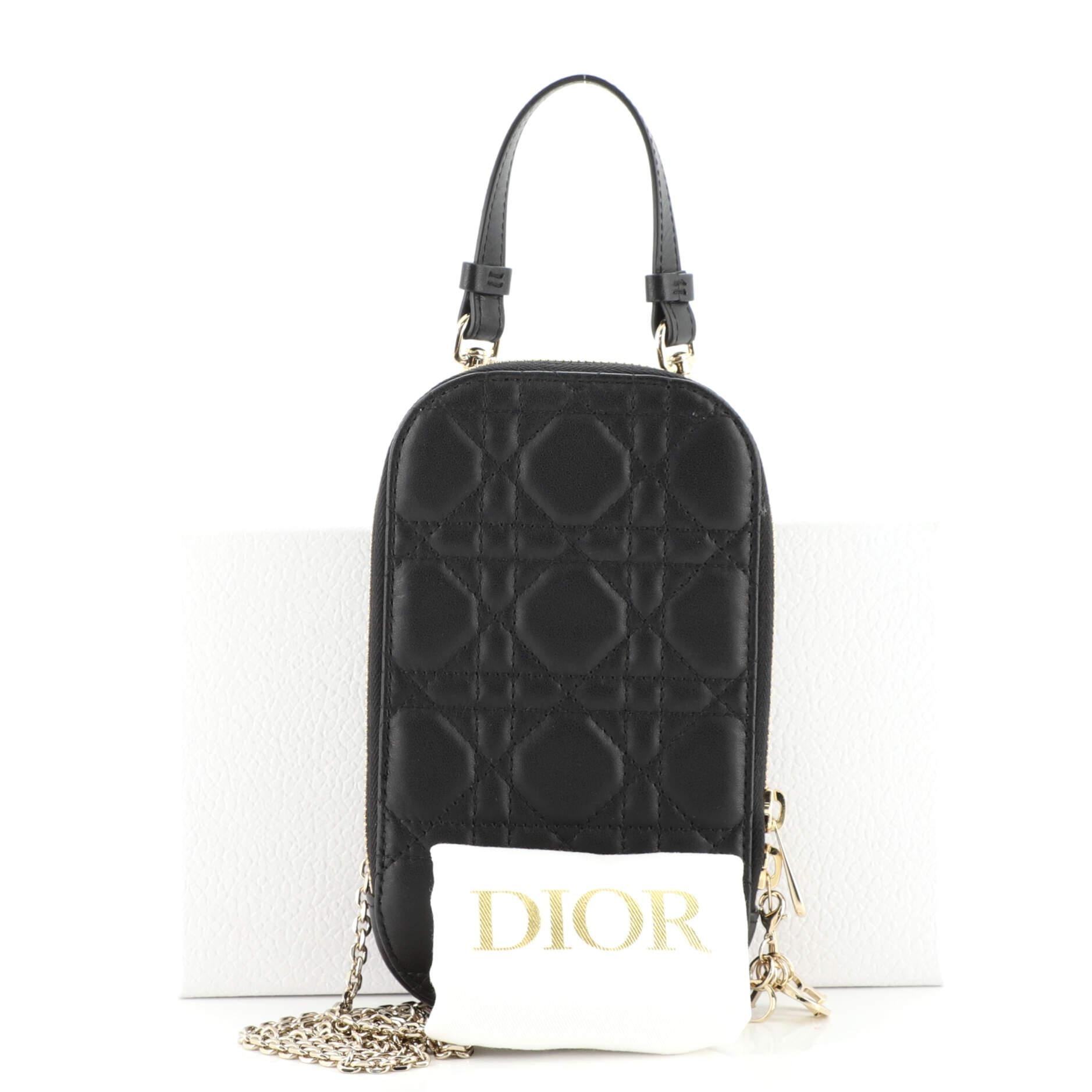 Christian Dior Lady Dior Phone Holder on Chain Cannage Quilt Lambskin ...