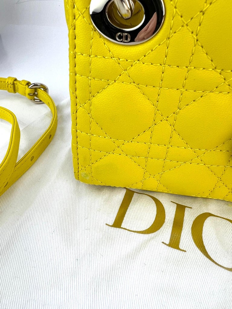 Christian Dior Lambskin Cannage Micro Lady Dior Yellow Hand Crossbody ...