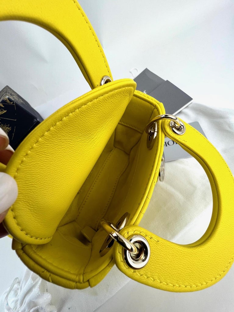 Christian Dior Lambskin Cannage Micro Lady Dior Yellow Hand Crossbody ...