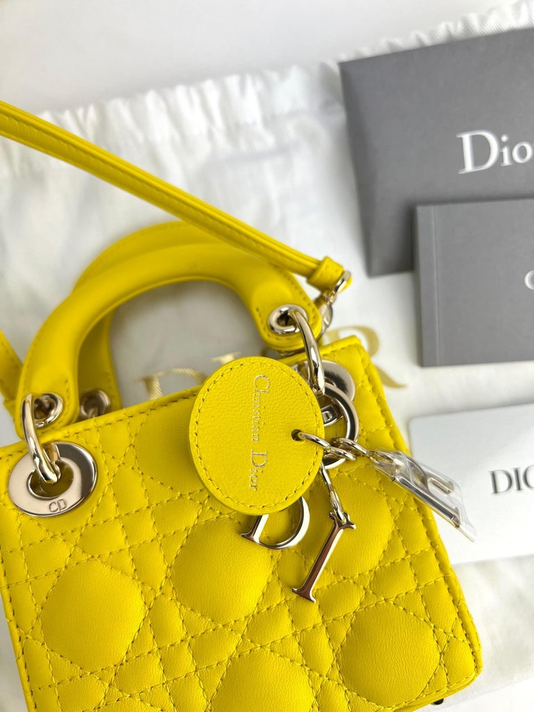 Christian Dior Lambskin Cannage Micro Lady Dior Yellow Hand Crossbody ...