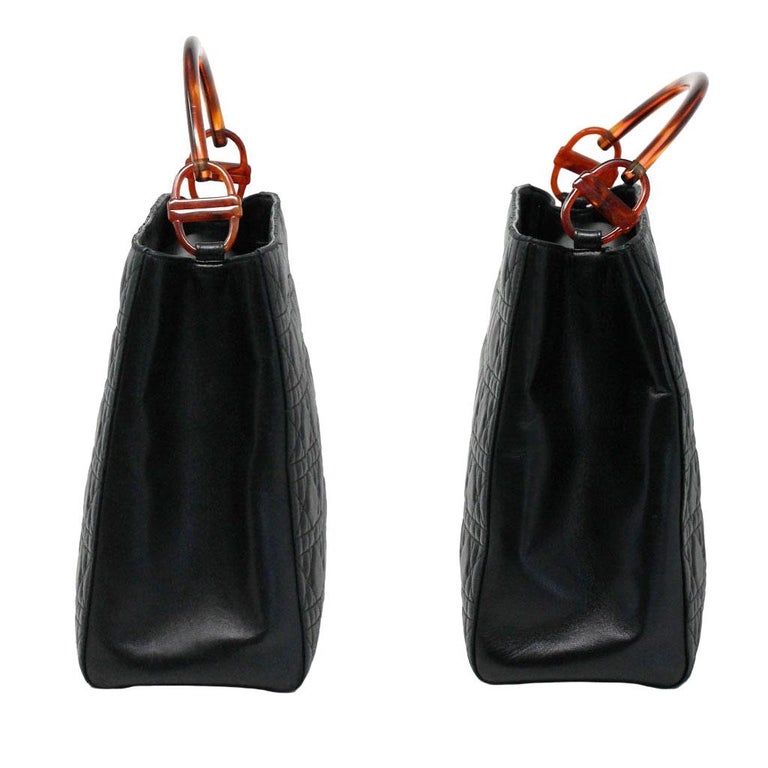 Christian Dior Leather Cannage Vintage Tote Bag with Tortoise Shell Top ...