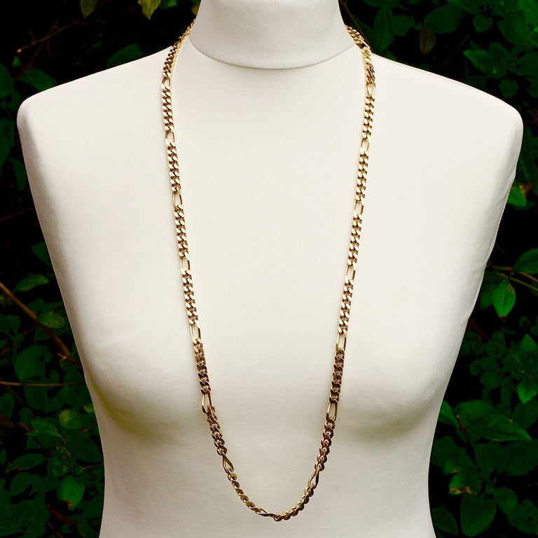 Christian Dior Long Gold Plated Figaro Link Chain Necklace circa 1980s ...