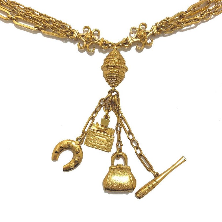 CHRISTIAN DIOR Long Multi Chains Necklace with Charms in gilt Metal For ...