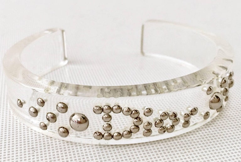 Christian Dior Lucite and Chrome Stud Logo Cuff Bracelet For Sale at ...