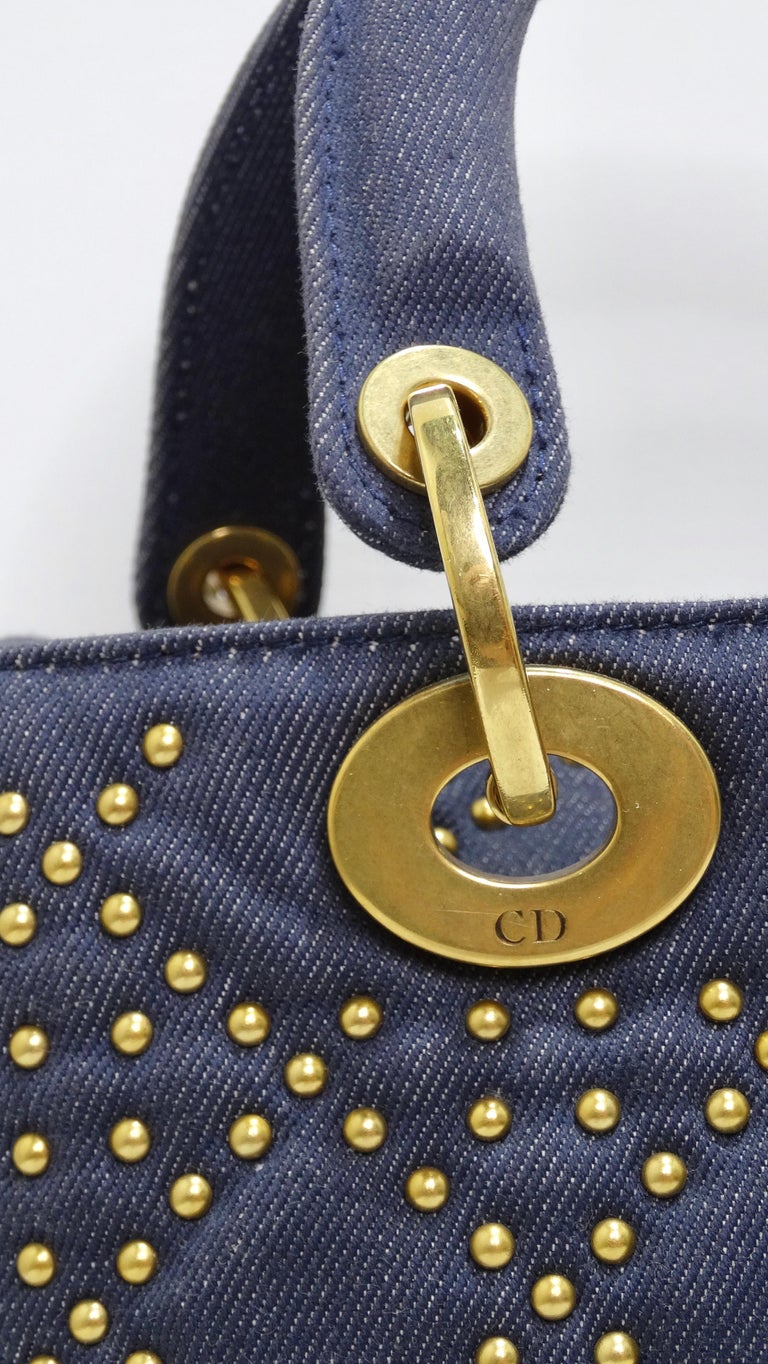 Christian Dior Medium Blue Denim Studded Lady Dior Handbag For Sale at ...