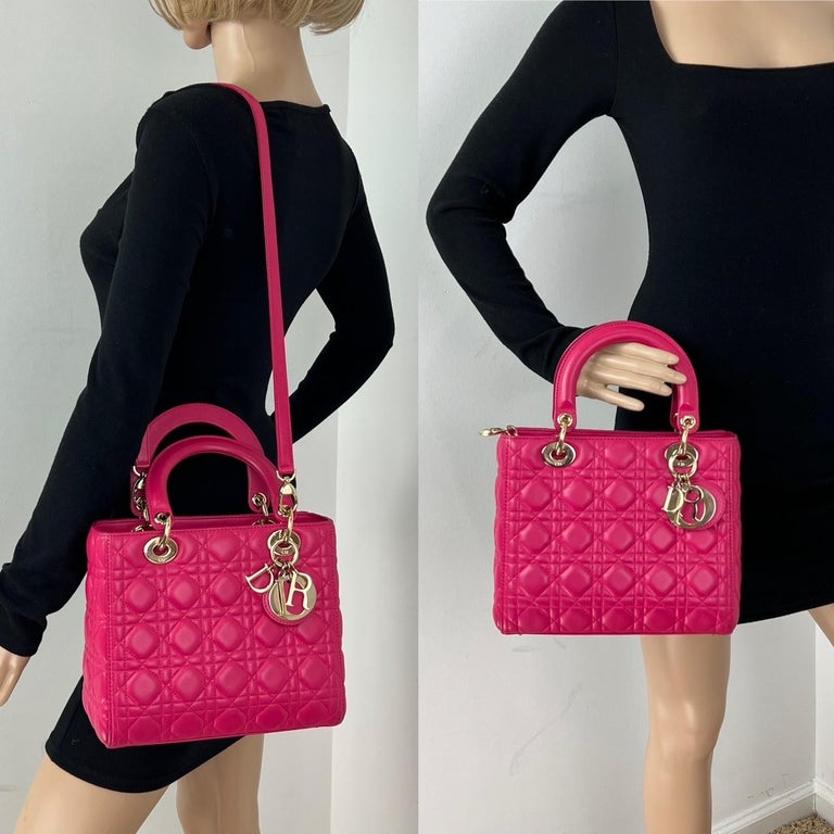 Christian Dior Medium Lady Dior Pink Cannage Quilt Lambskin Shoulder ...