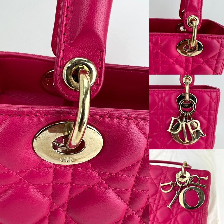 Christian Dior Medium Lady Dior Pink Cannage Quilt Lambskin Shoulder ...