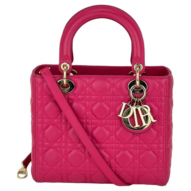 Christian Dior Medium Lady Dior Pink Cannage Quilt Lambskin Shoulder ...