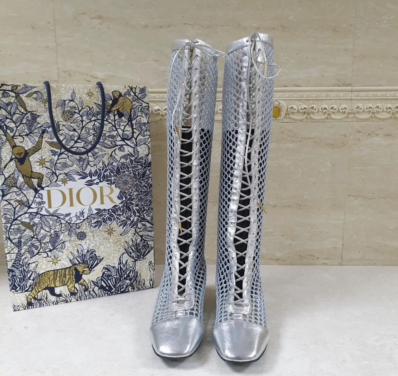 CHRISTIAN DIOR Metallic Silver 2018 NAUGHTILY-D FISHNET at 1stDibs