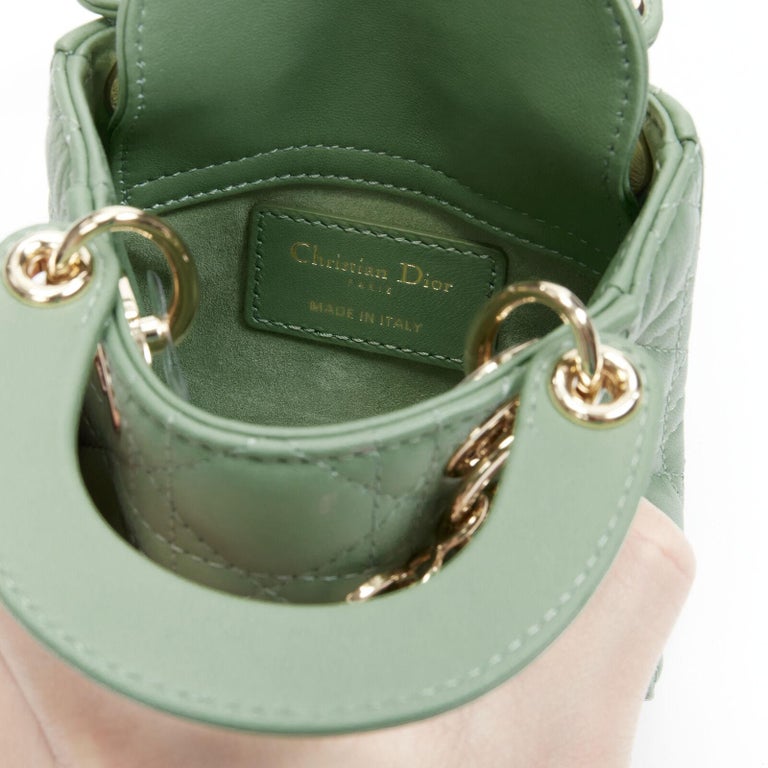 CHRISTIAN DIOR Micro Lady Dior green quilted Cannage lambskin CD charm ...