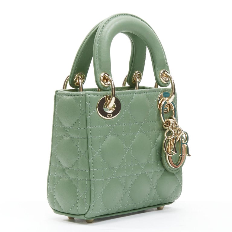 CHRISTIAN DIOR Micro Lady Dior green quilted Cannage lambskin CD charm ...