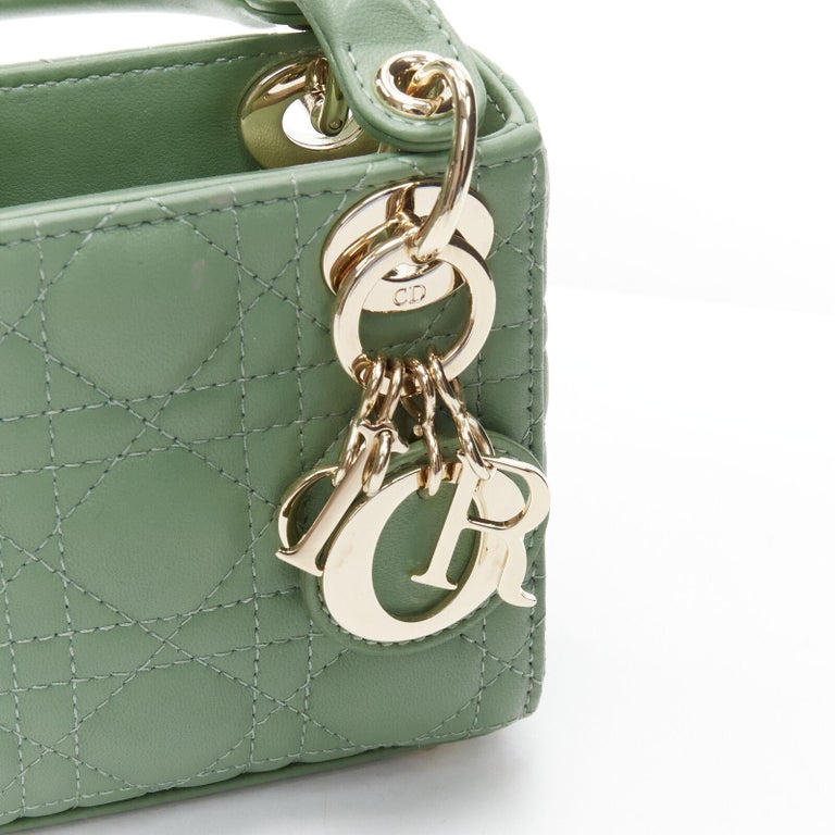 CHRISTIAN DIOR Micro Lady Dior green quilted Cannage lambskin CD charm ...